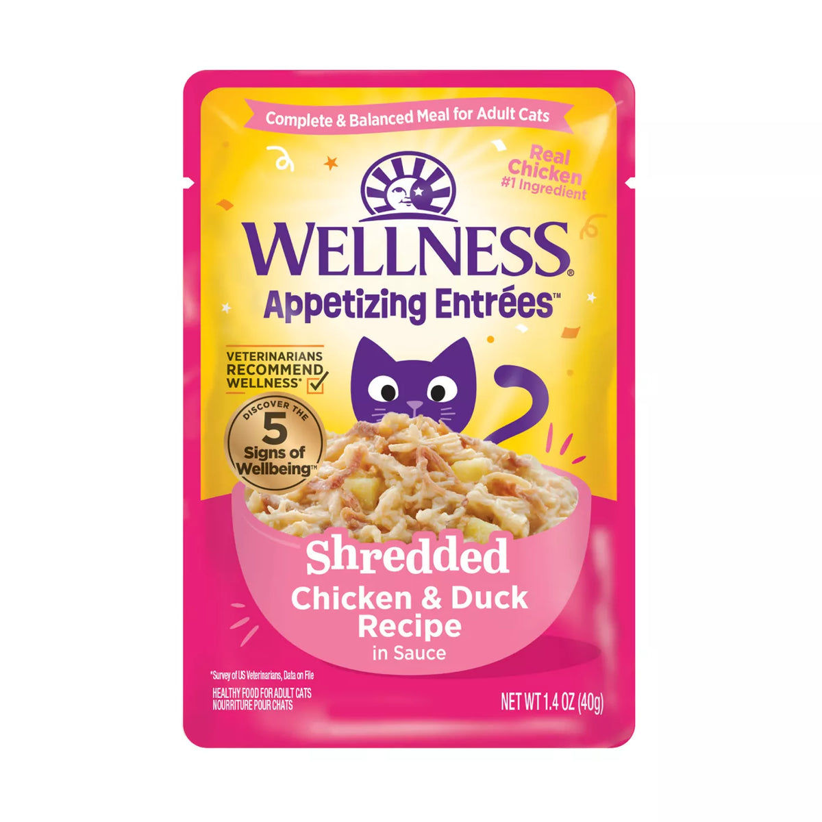 Wellness Appetizing Entrees Shredded Chicken & Duck Wet Cat Food Pouch